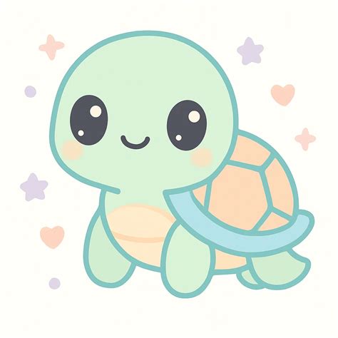 A Cute Turtle With Big Eyes And Soft Colors In Kawaii Style
