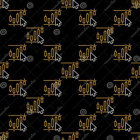 Mouse Cursor On Candlestick Chart Vector Seamless Pattern In Thin Line Style Stock Illustration