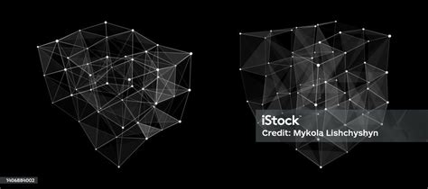 서로 다른 면에서 변형된 와이어프레임 큐브 집합입니다 벡터 추상 기하학적 3d 오브젝트입니다 기술 블록 체인 네트워크 연결 0