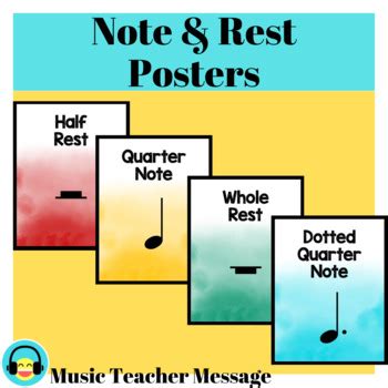 Note Rest Posters Color AND B W By Music Teacher Message TPT
