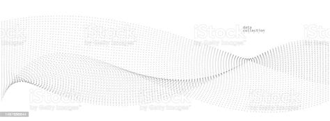 모션 벡터 추상 배경의 회색 점 입자 배열 물결 모양의 흐름 움직임의 포인트의 곡선 선 기술 및 과학 일러스트레이션 3차원 형태에 대한 스톡 벡터 아트 및 기타 이미지