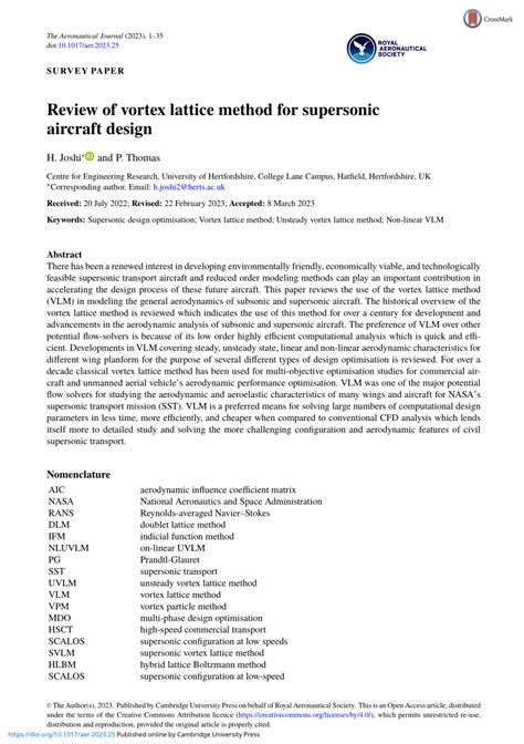 Pdf Review Of Vortex Lattice Method For Supersonic Aircraft Design