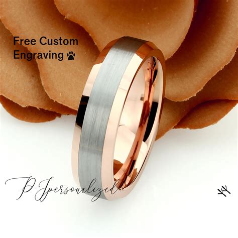 Rose Gold Tungsten Wedding Band 6mm Matte Ring Custom Engraving 8mm