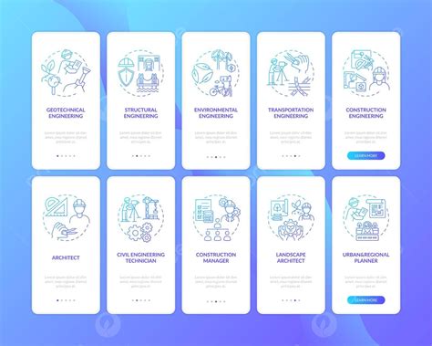 Onboarding Mobile App Page Screen Featuring A Set Of Dark Blue Engineering Expertise Types