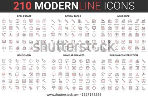 210개의 현대적인 빨간색 검은색 얇은 선 스톡 벡터로열티 프리 1927198265