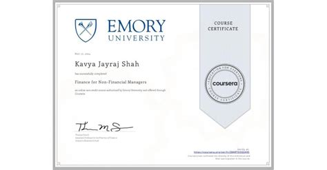 Completion Certificate For Finance For Non Financial Managers Kavya Jayraj Shah