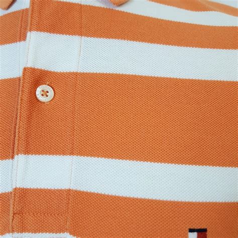 Mens Orange And White Striped Short Sleeved Polo Depop