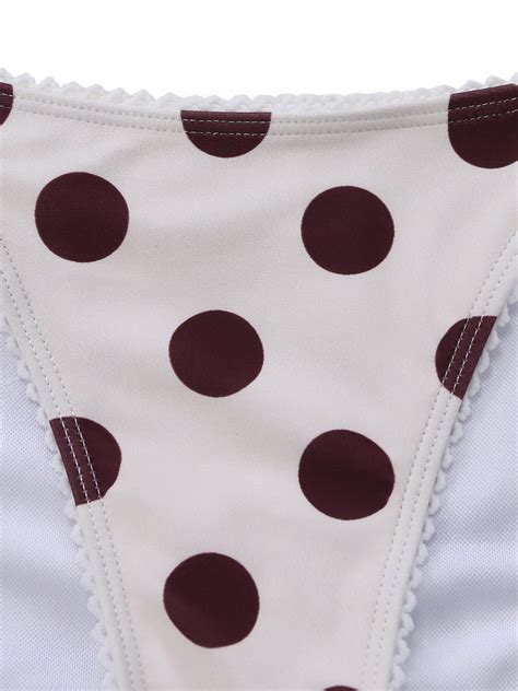 Brown 1940s Polka Dot Deep V Halter Tankini Set Retro Stage