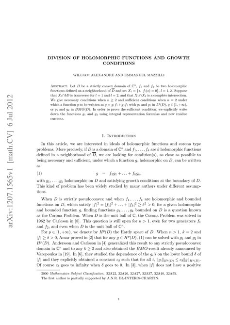 (PDF) Division of holomorphic functions and growth conditions