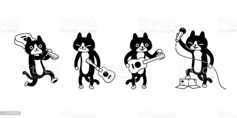 고양이 벡터 새끼 고양이 칼리코 아이콘 기타 우쿨렐레베이스 만화 캐릭터 로고 기호 고립 된 낙서 일러스트 레이 션 클립 아트 디자인 개에 대한 스톡 벡터 아트 및 기타