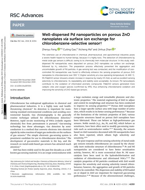 Pdf Well Dispersed Pd Nanoparticles On Porous Zno Nanoplates Via