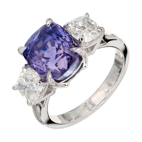 170 Carat Purple Sapphire Diamond Platinum Three Stone Engagement Ring
