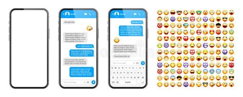 Smartphone Messaging App User Interface Design With Emoji Sms Text Frame Stock Vector