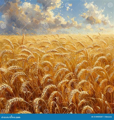 Golden Wheat Fields Waving In A Gentle Breeze The Stalks Blur Into
