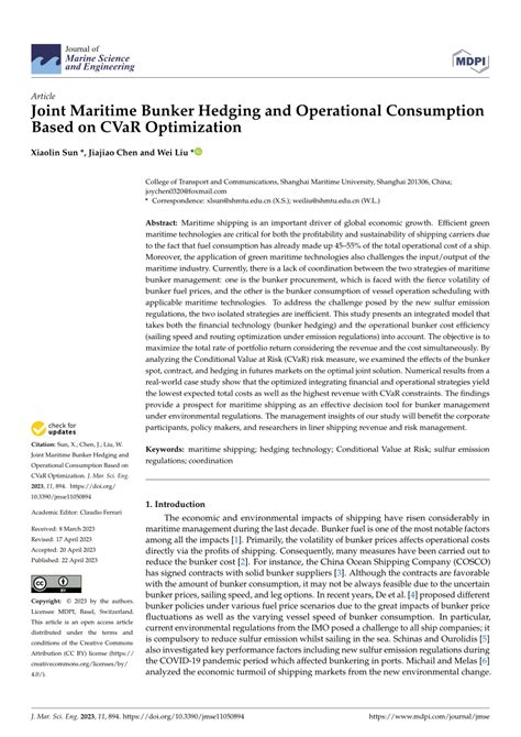 Pdf Joint Maritime Bunker Hedging And Operational Consumption Based On Cvar Optimization