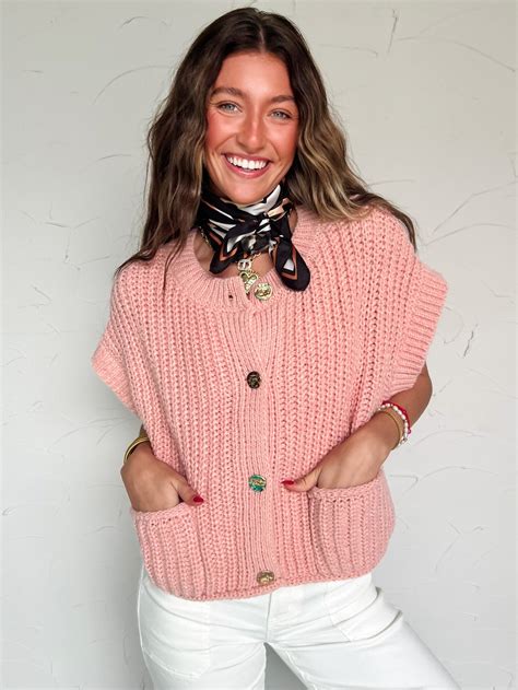 No Looking Back Button Down Knit Sweater Top Blush