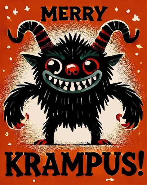 Merry Krampus Orange Card Digital Print Instant Download Minimalist