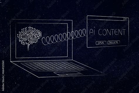 laptop with ai content pop up message and microchip brain on screen artificial intelligence and