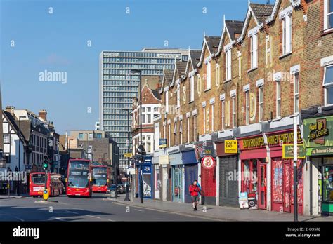 Double Decker Bus Buses Red Traffic Shops Shopping End South Cro Hi Res
