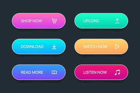 3d Click Here Web Buttons Set Of Action Button Hand Cursor And Arrow Pointing Click Link Buttons