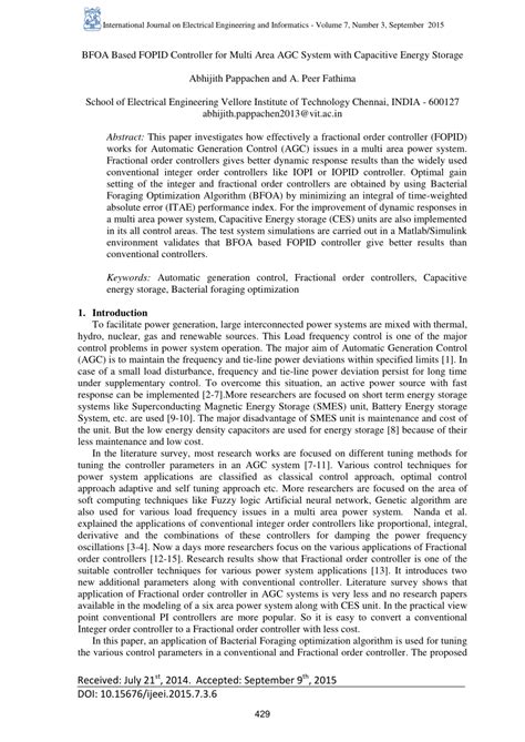 Pdf Bfoa Based Fopid Controller For Multi Area Agc System With