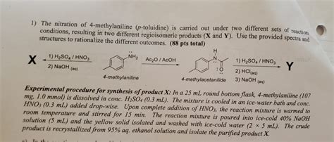 Solved 1 The Nitration Of 4 Methylaniline P Toluidine Is
