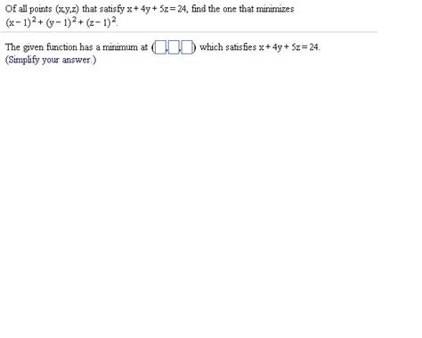 solved of all points x y z that satisfy x 4y 5z 24