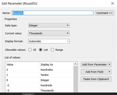 User Filterparameter To Choose Rounding Format For Numbers