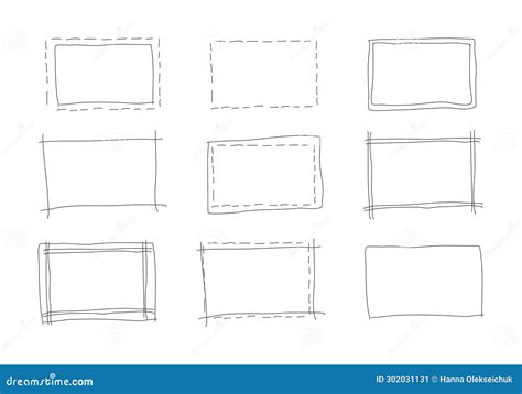Set Of Hand Drawn Rectangle Frames Simple Doodle Rectangular Shapes