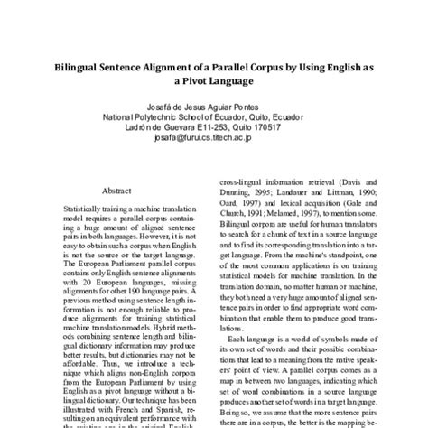 Bilingual Sentence Alignment Of A Parallel Corpus By Using English As A