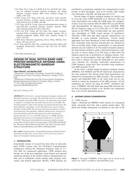 Pdf Design Of Dual Notch Band Uwb Printed Monopole Antenna Using Electromagnetic Bandgap