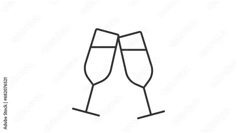 Animated Champagne Glasses Icon Raising Toast Line Animation Festive