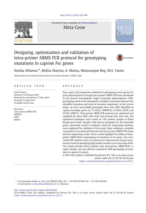 Pdf Designing Optimization And Validation Of Tetra Primer Arms Pcr