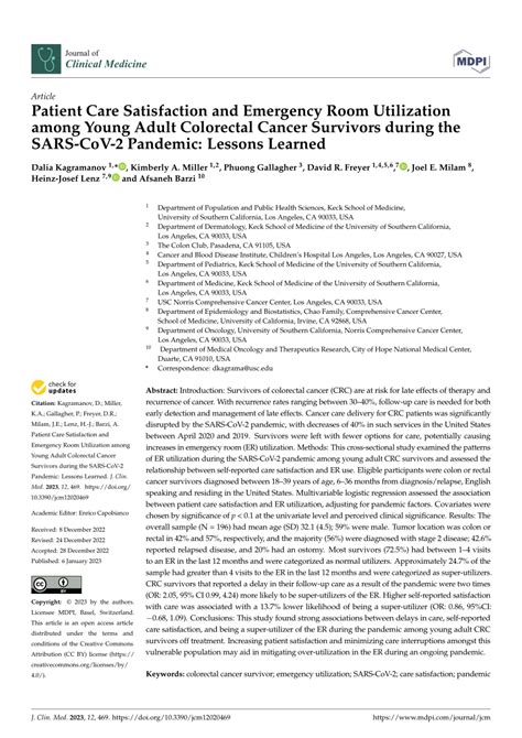Pdf Patient Care Satisfaction And Emergency Room Utilization Among Young Adult Colorectal