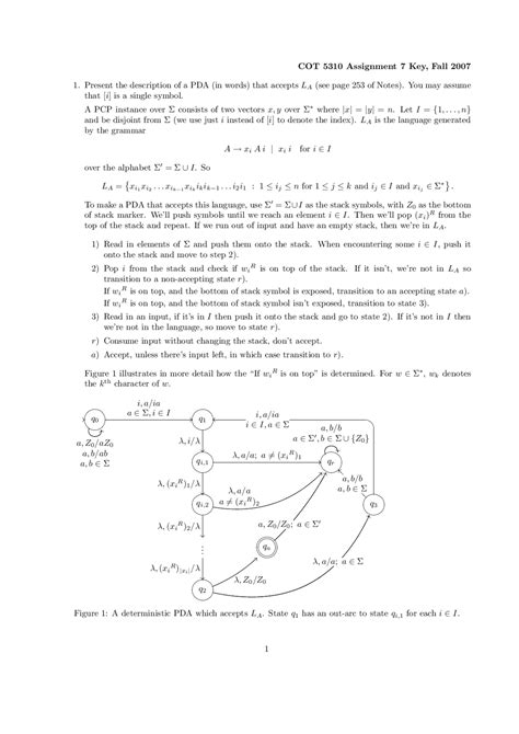 Solution Key For Assignment 7 Formal Languages And Automata Theory