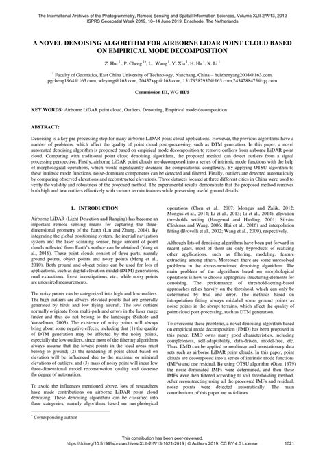 Pdf A Novel Denoising Algorithm For Airborne Lidar Point Cloud Based On Empirical Mode