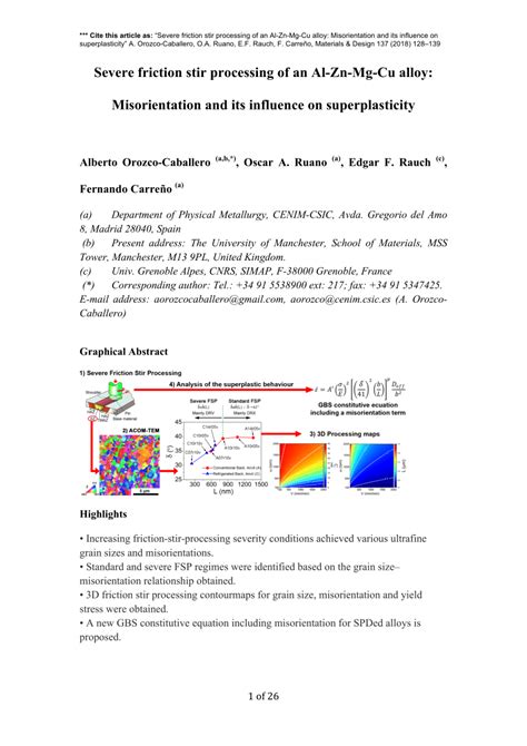 Pdf Severe Friction Stir Processing Of An Al Zn Mg Cu Alloy Misorientation And Its Influence