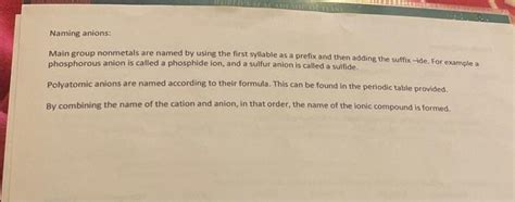 Naming Anions Main Group Nonmetals Are Named By