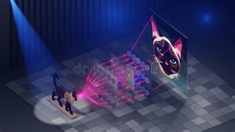 Interactive 3d Neural Network And Cat Illustration In Digital Technology Stock Illustration