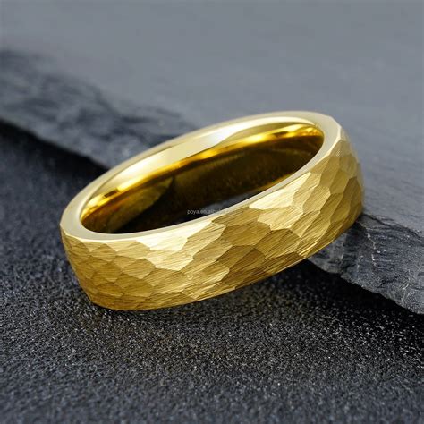 Poya 6mm Gold Hammered Tungsten Carbide Ring Unisex Classic Mens Womens