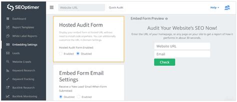how to set up and customize seoptimer s hosted audit forms