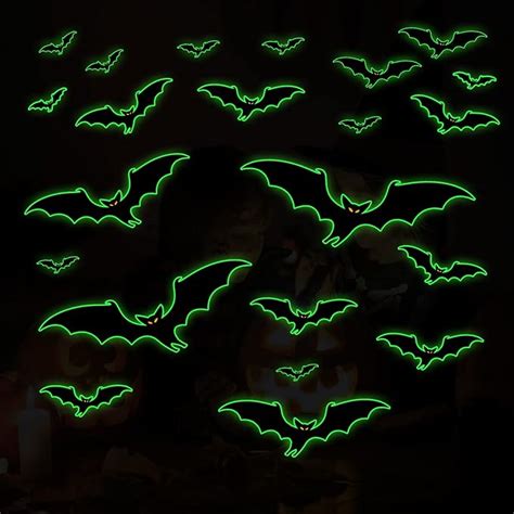 3 Sheets Glow In The Dark Halloween Bat Decals Luminous Halloween Bat Stickers