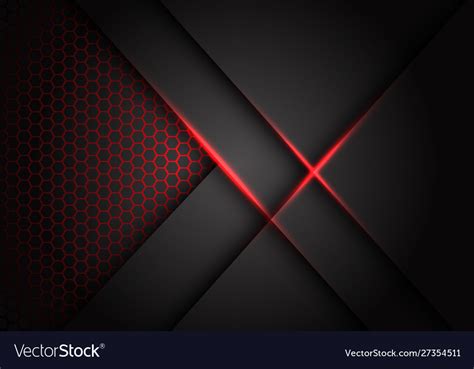 abstract grey metallic overlap red light hexagon vector image