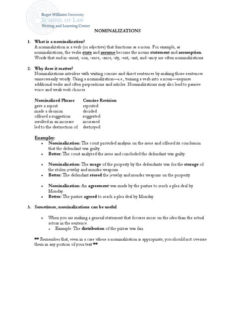 Nominalizations Handout With Logo Pdf