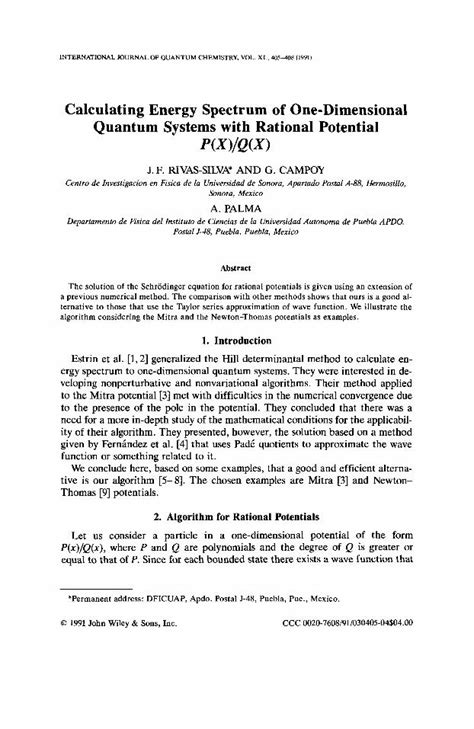Pdf Calculating Energy Spectrum Of One Dimensional Quantum Systems