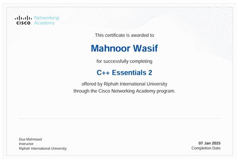 Cplusplus Programming Cisconetworkingacademy Certification Mahnoor Wasif