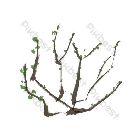 Ink And Green Branches Drawing Freehand Ancient Style Psd Beautiful Commercial PNG Images PSD