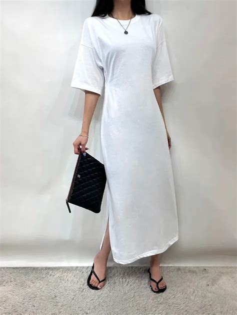 마실룩 루즈핏 사이드 똑딱이버튼 트임 롱원피스