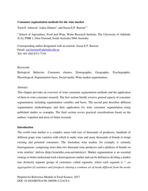 Pdf Consumer Segmentation Methods For The Wine Market