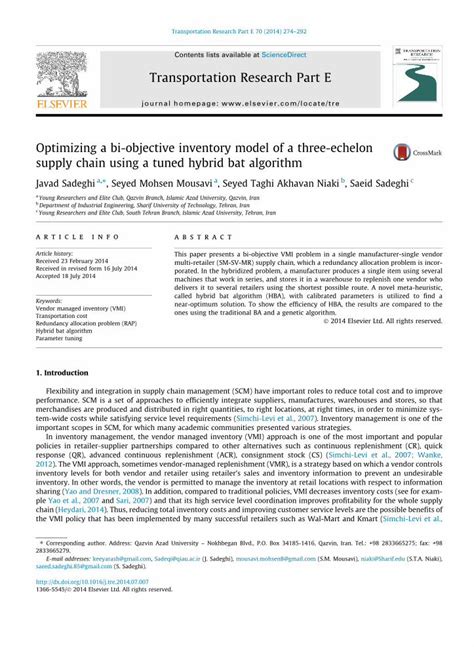 Pdf Optimizing A Bi Objective Inventory Model Of A Three Echelon